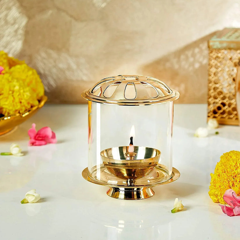 Klassic Swastik Akhand Diya with Borosilicate Glass Shade – iCraft by Eagle